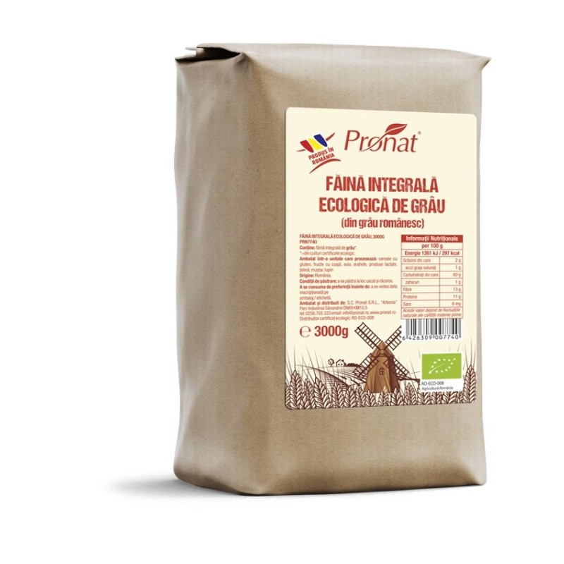 Faina integrala de grau bio, 3000g - Pronat Paper Pack - Biomag.ro