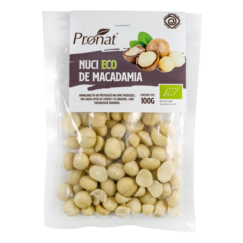 Nuci bio de macadamia crude 100g - Pronat Foil Pack - Biomag.ro
