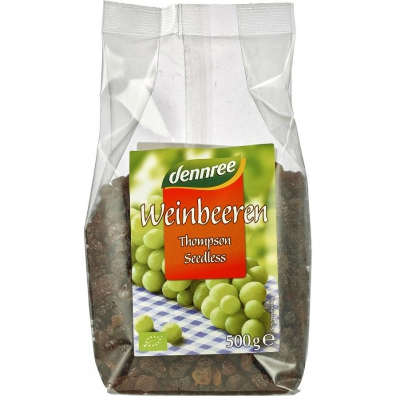 Stafide din struguri thompson fara samburi - 500 g - Dennree - Biomag.ro