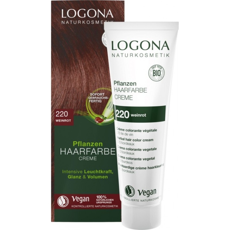 Vopsea de par crema, rosu vin 220, 150ml - Logona - Biomag.ro
